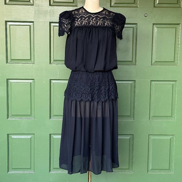 Niki | Dresses | Vintage Niki Semi Sheer Tiered Soft Lace Black Dress ...